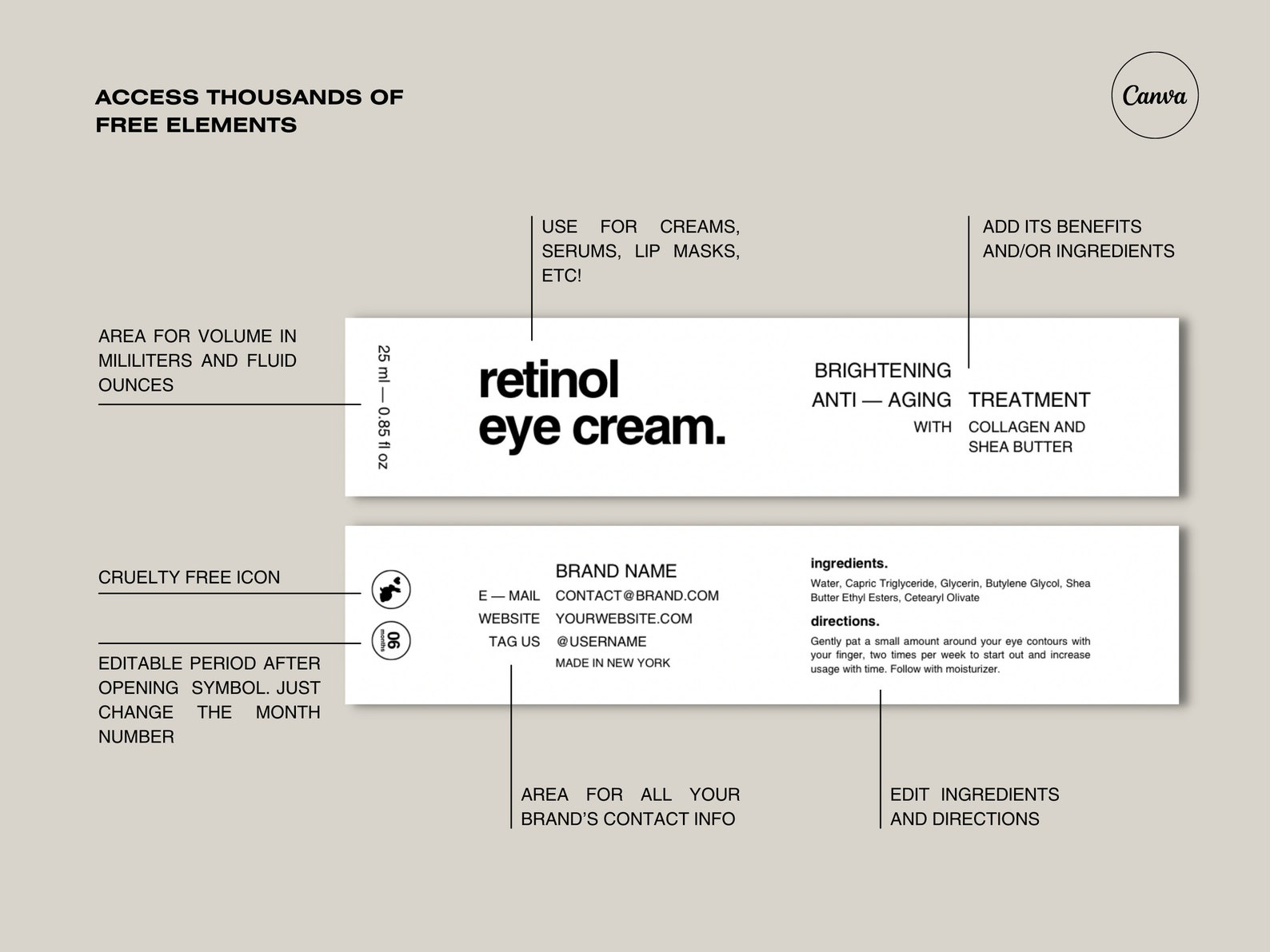 Cosmetic Tube Label Template. Editable Skincare Label. Beauty - Etsy
