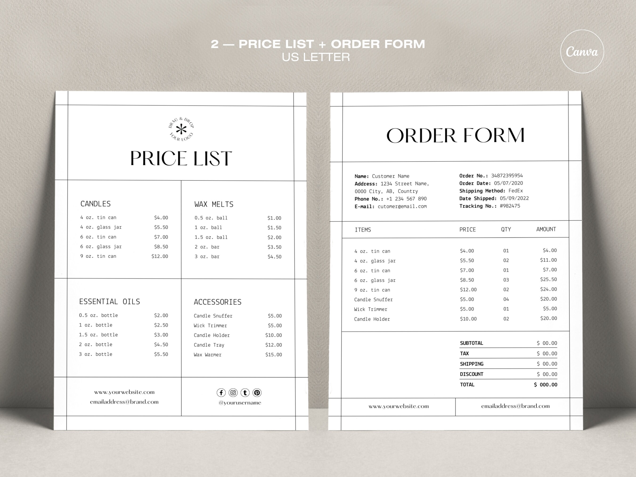Complete Candle Branding Set. Price List Template. Order Form - Etsy