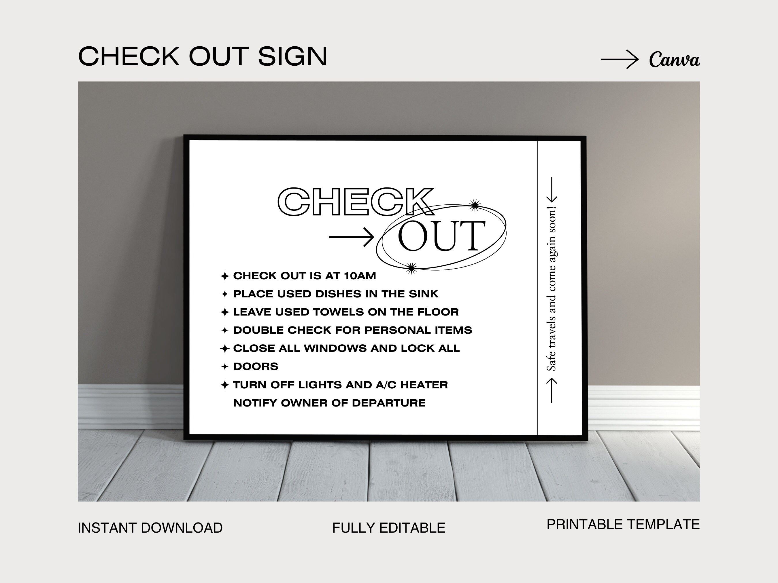 Airbnb Check Out Sign, Editable in Canva, Check Out Instructions - Etsy