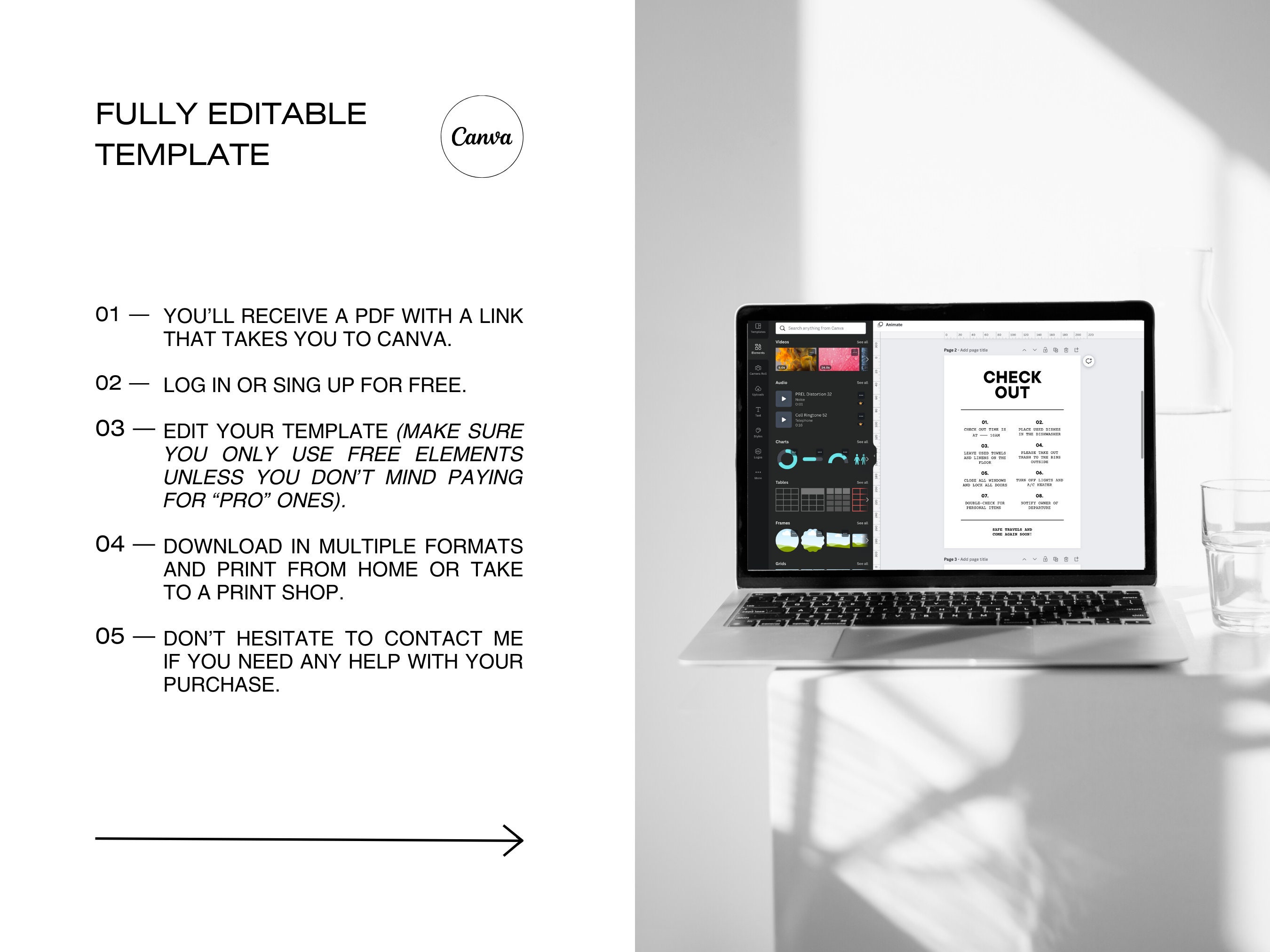 Editable Airbnb Check Out Sign, Check Out Instructions Template, Airbnb ...