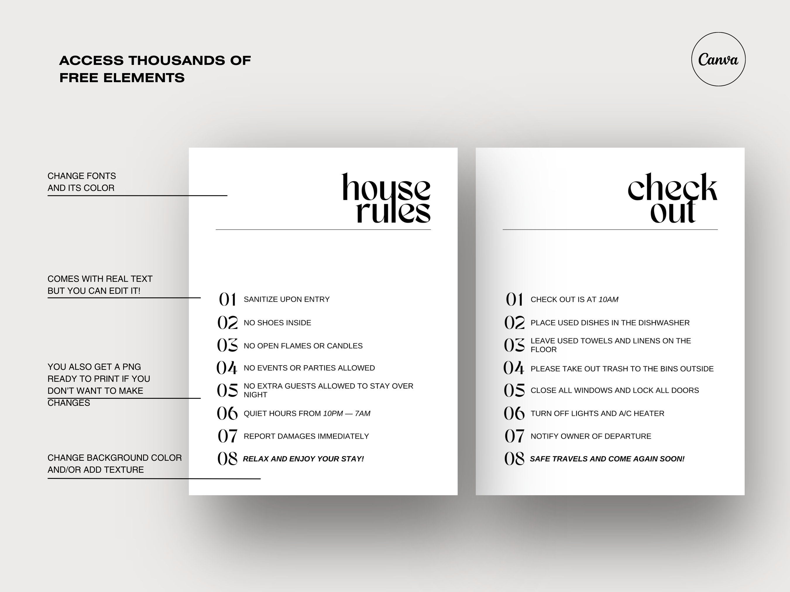 Airbnb House Rules and Check Out Sign Template, Editable in Canva ...