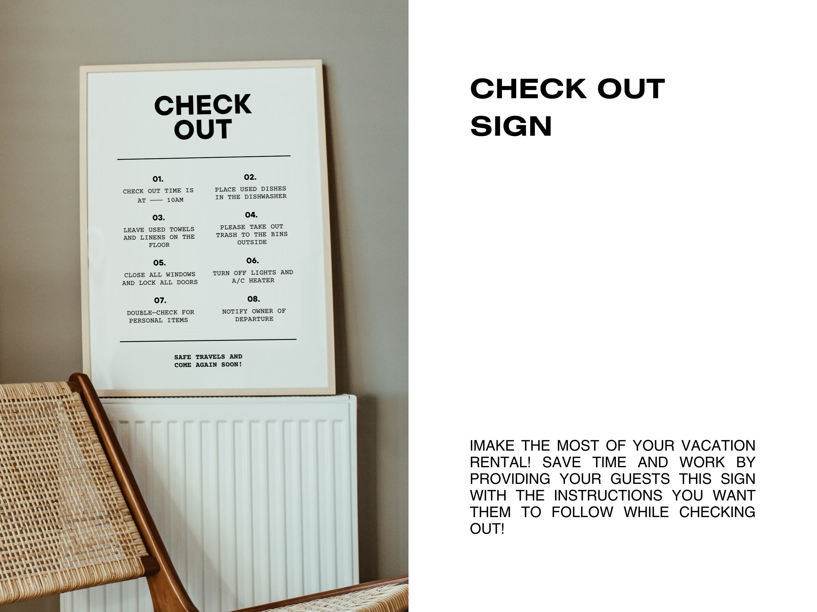 Editable Airbnb Check Out Sign, Check Out Instructions Template, Airbnb ...