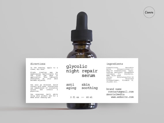 Skincare Dropper Bottle Label Template. Serum Label Template. - Etsy