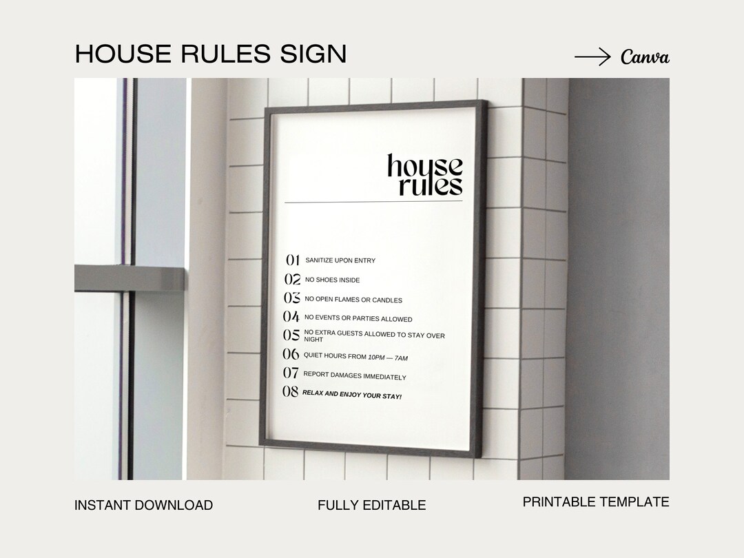 Airbnb House Rules Sign Template, Editable in Canva, Superhost Vacation ...