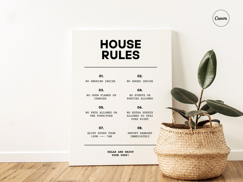 Editable Airbnb House Rules Sign House Rules Template Checklist Vrbo
