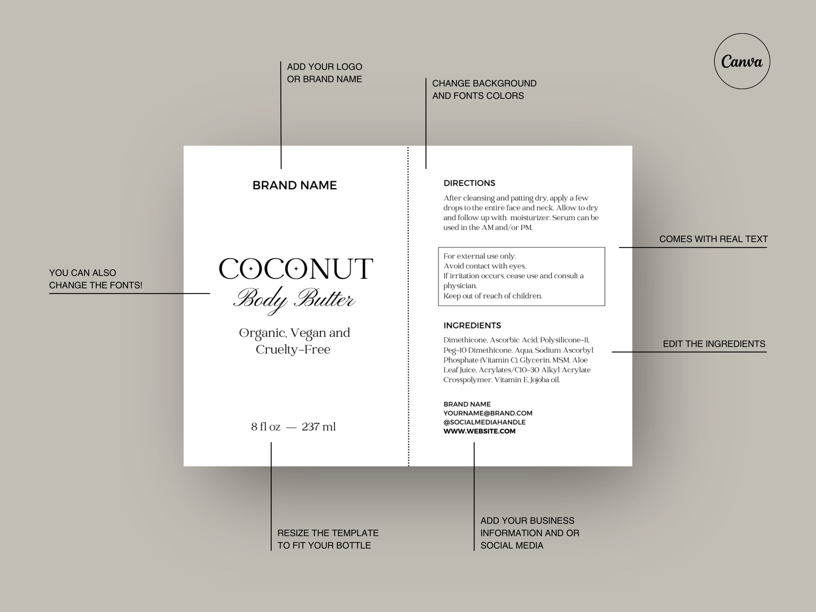 Custom Product Label Template, DIY Body Butter Labels, Easy to Edit ...
