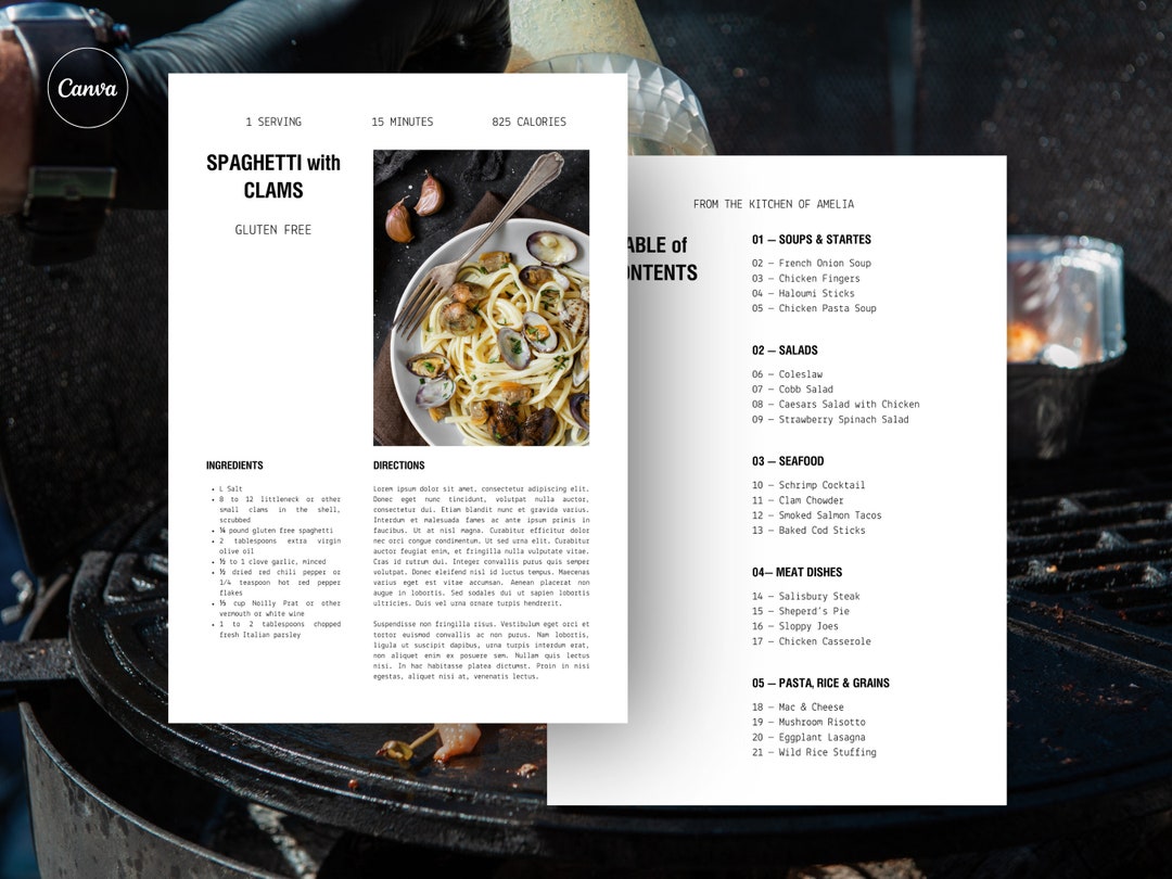 Recipe Page and Table of Contents Bundle, Recipe Book Canva Template ...