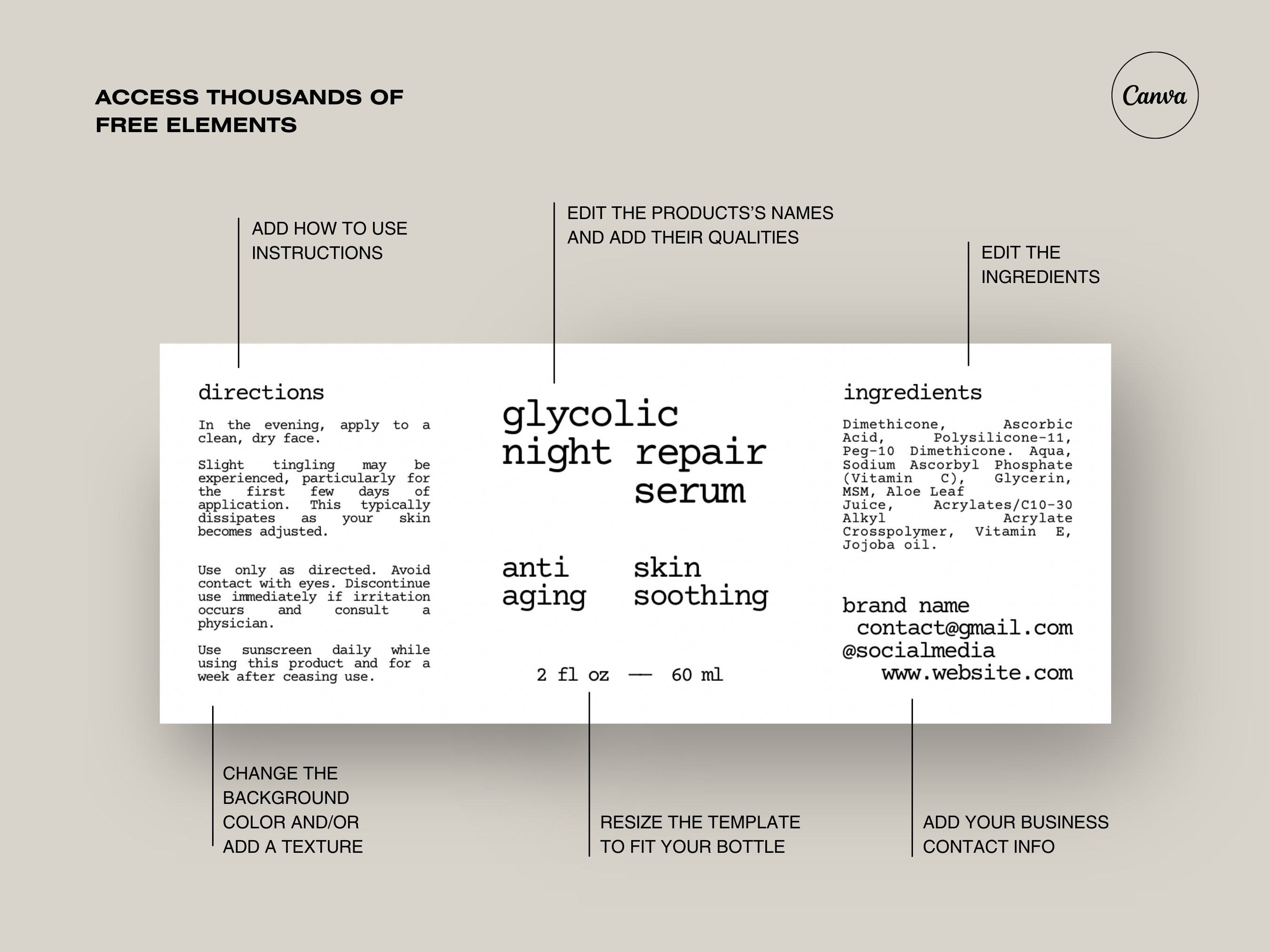 Skincare Dropper Bottle Label Template. Serum Label Template. Toner ...