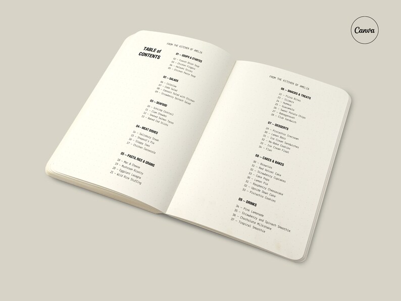 Table of Contents, Cookbook Template, Recipe Book Template, Editable ...
