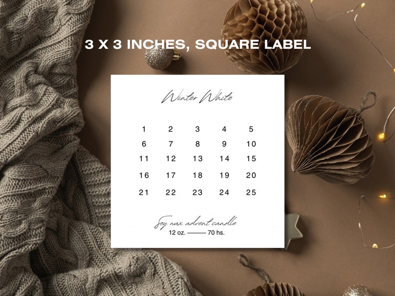 Advent Candle Label Template, Advent Calendar Candle, Happy Holidays ...