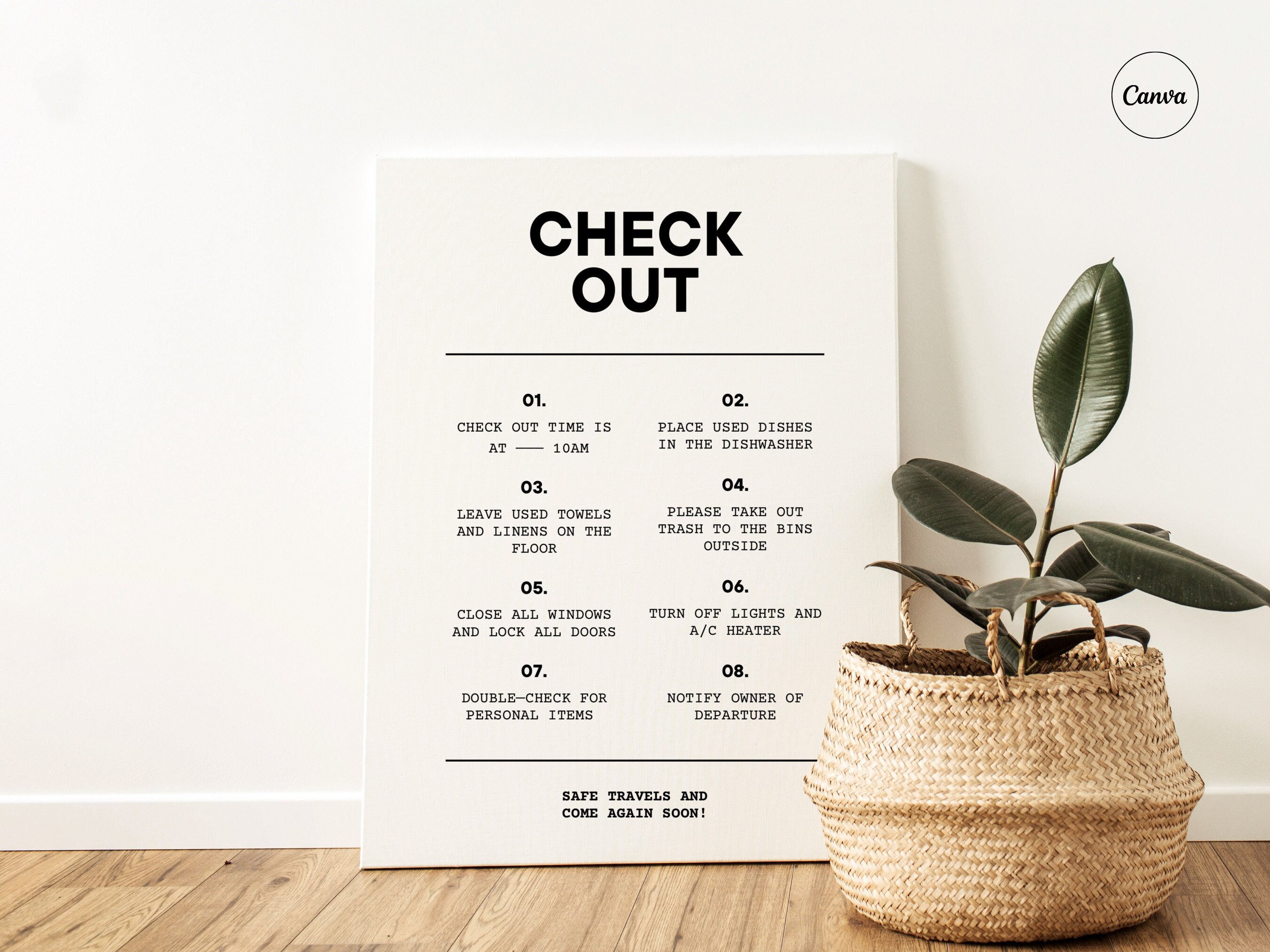 Editable Airbnb Check Out Sign, Check Out Instructions Template, Airbnb ...