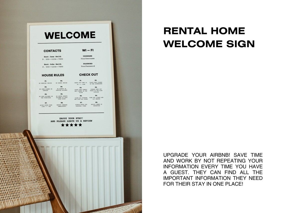 Minimalist Rental Welcome Sign Editable VRBO Welcome Sign - Etsy