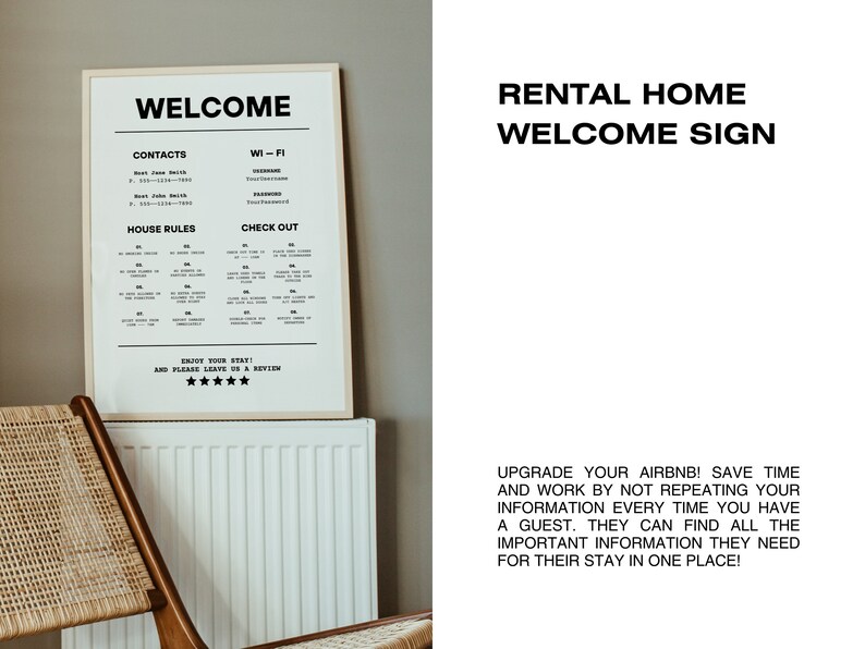 Minimalist Rental Welcome Sign, Editable VRBO Welcome Sign, Airbnb ...