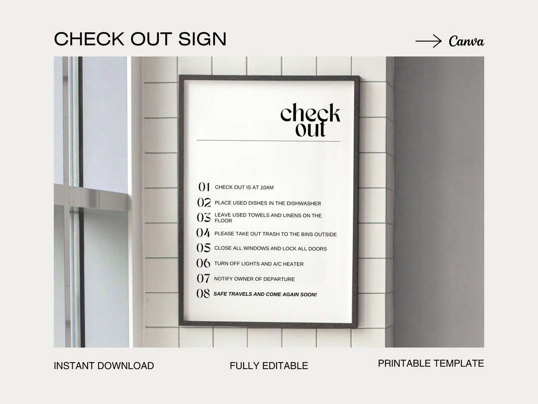 Airbnb Check Out Sign, Airbnb Superhost, Editable and Printable ...