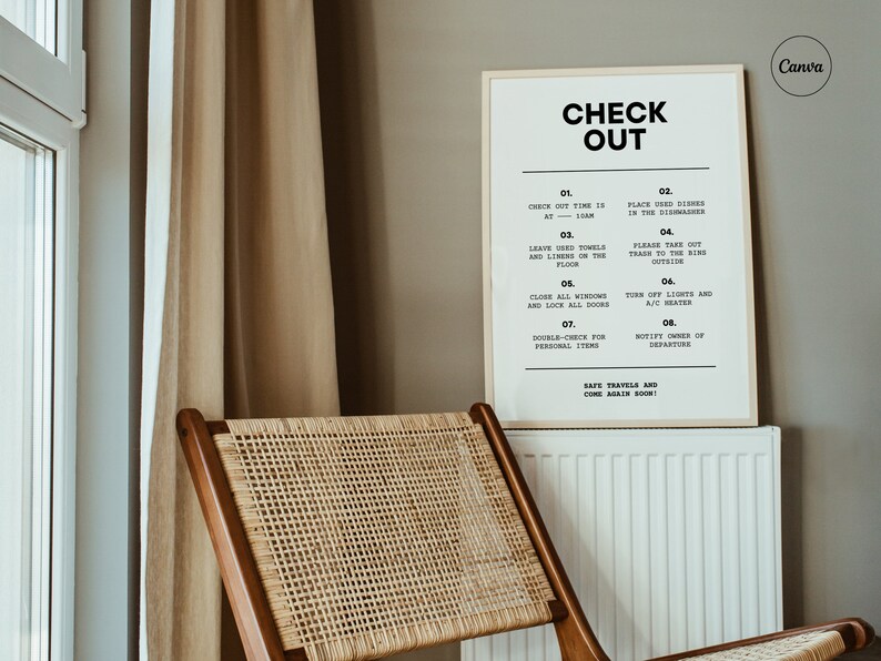 Editable Airbnb Check Out Sign, Check Out Instructions Template, Airbnb ...