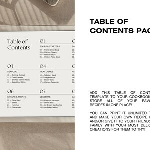 Table of Contents, Cookbook Template, Recipe Book Template, Editable ...