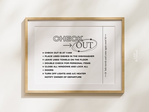 Airbnb Check Out Sign Editable in Canva Check Out | Etsy