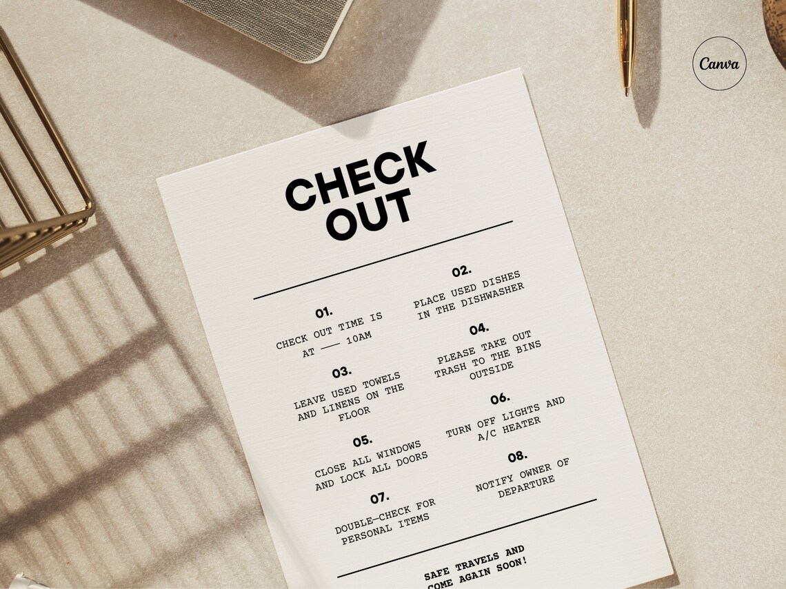 Editable Airbnb Check Out Sign, Check Out Instructions Template, Airbnb ...