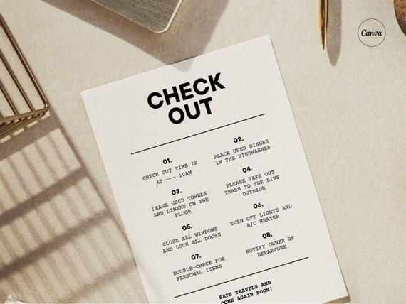 Editable Airbnb Check Out Sign Check Out Instructions - Etsy