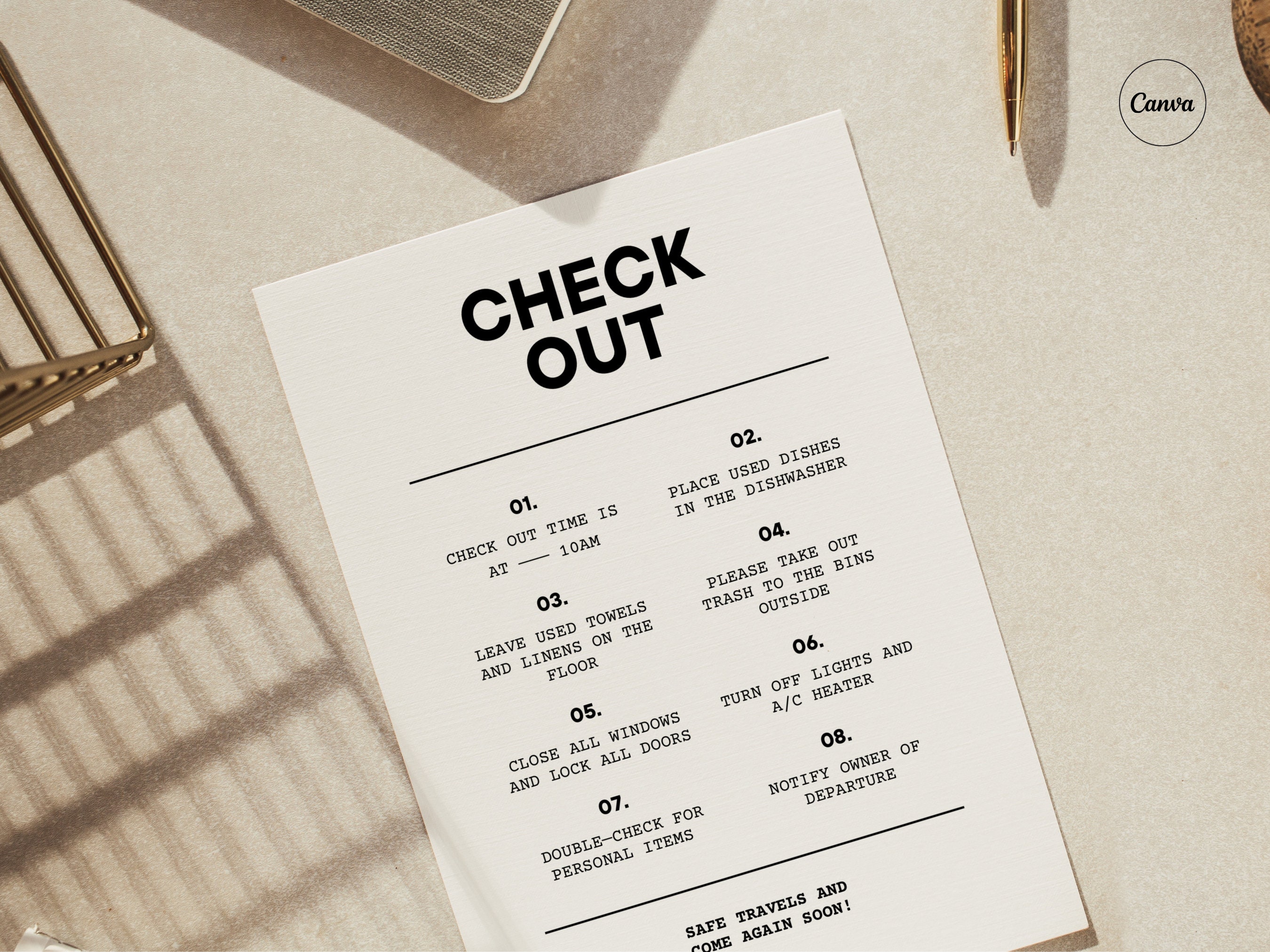 Editable Airbnb Check Out Sign, Check Out Instructions Template, Airbnb ...