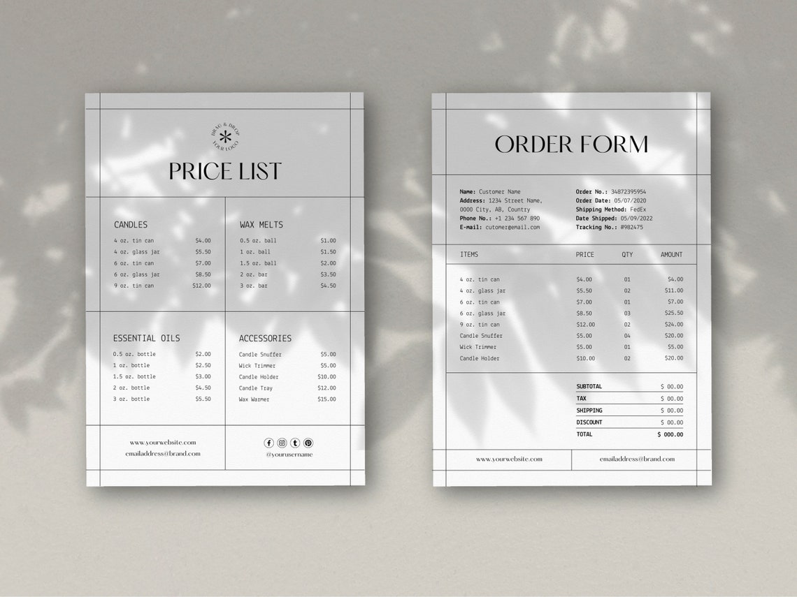 Price List Template. Order Form Templates. Business Price Guide ...