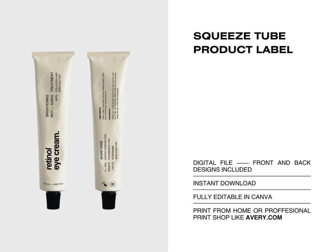 Cosmetic Tube Label Template. Editable Skincare Label. Beauty - Etsy