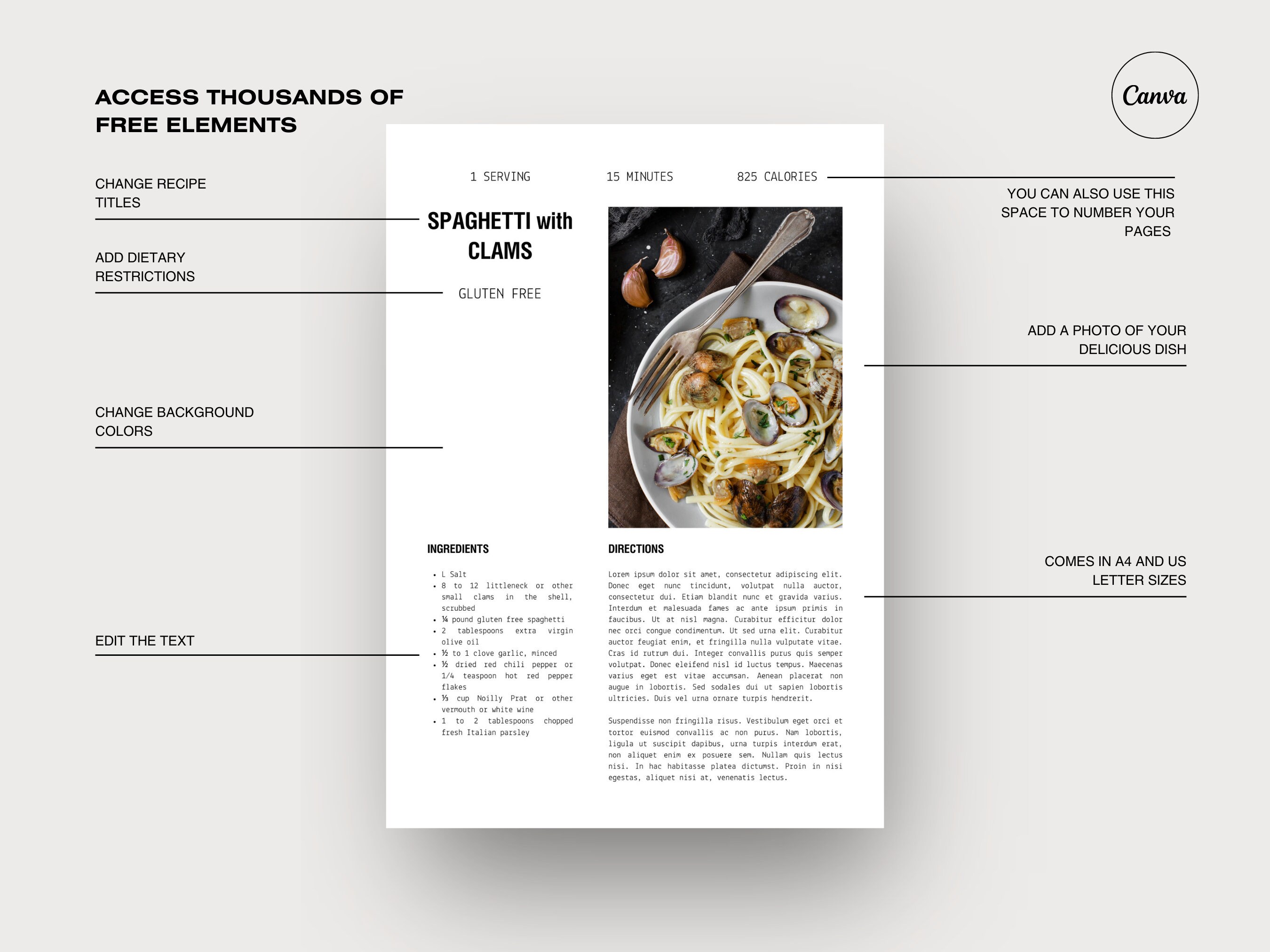 Recipe Page and Table of Contents Bundle, Recipe Book Canva Template ...