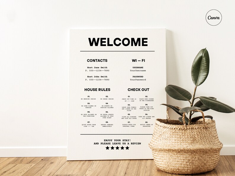 Minimalist Rental Welcome Sign, Editable VRBO Welcome Sign, Airbnb ...