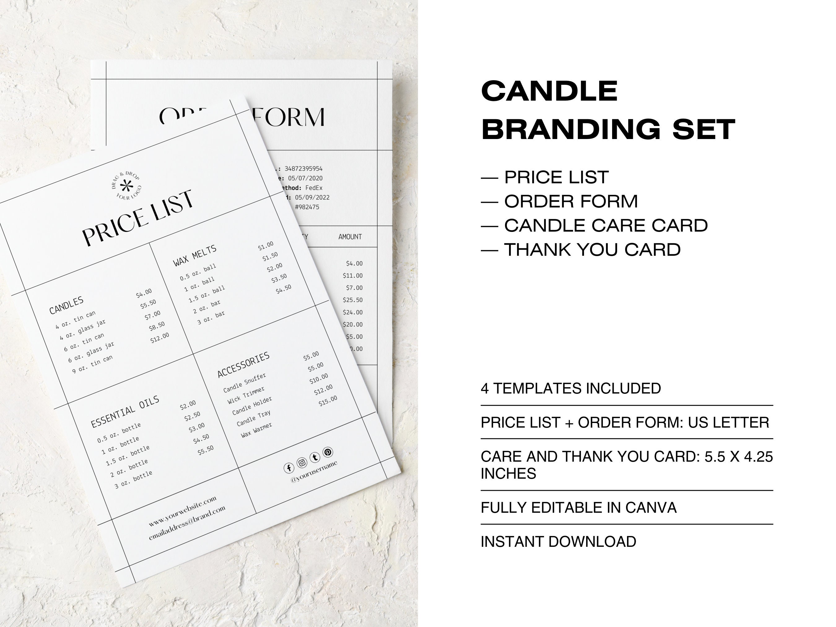 Candle Branding Set. Price List Template. Order Form Templates. Candle ...