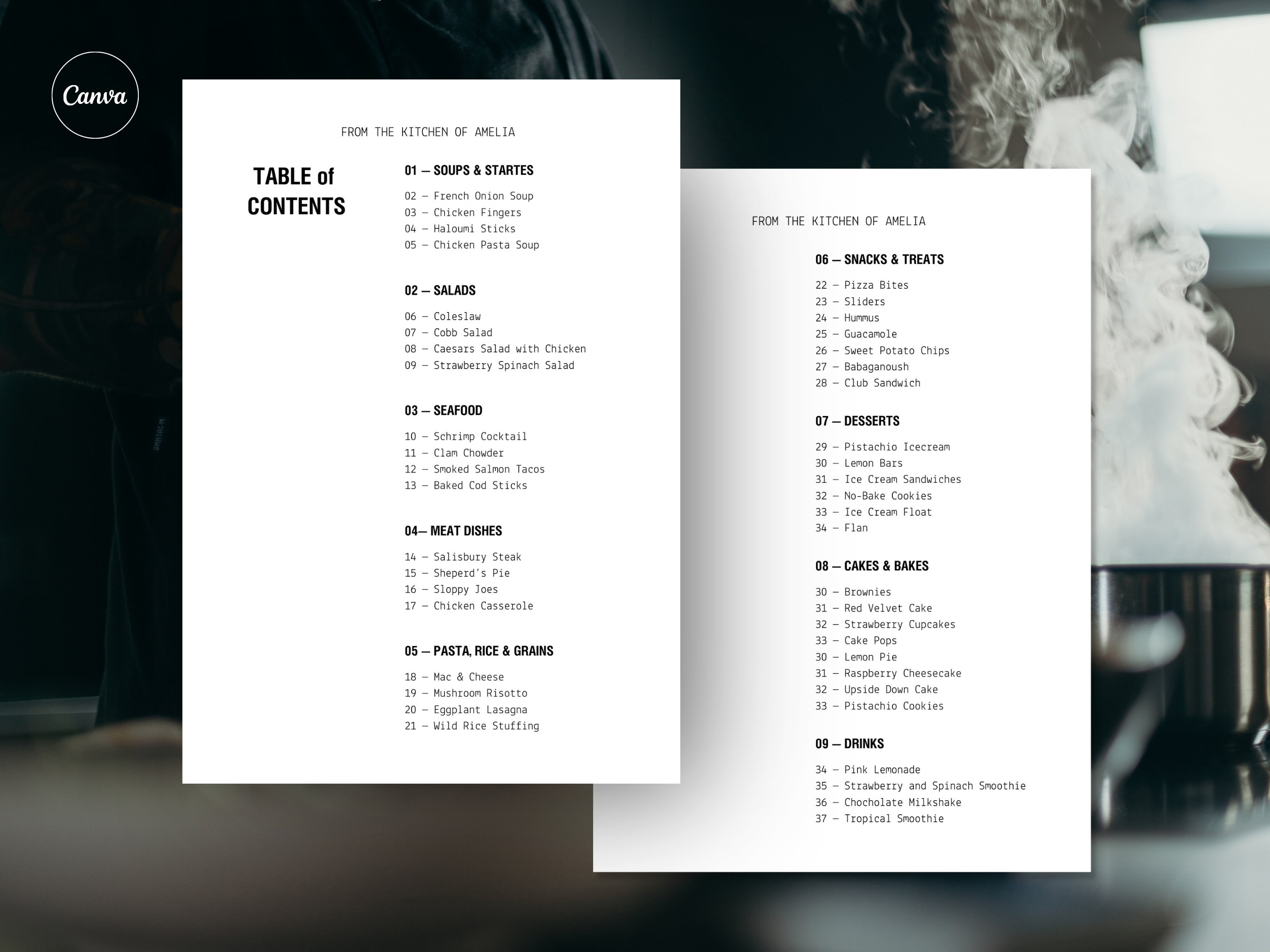 Table of Contents, Cookbook Template, Recipe Book Template, Editable ...