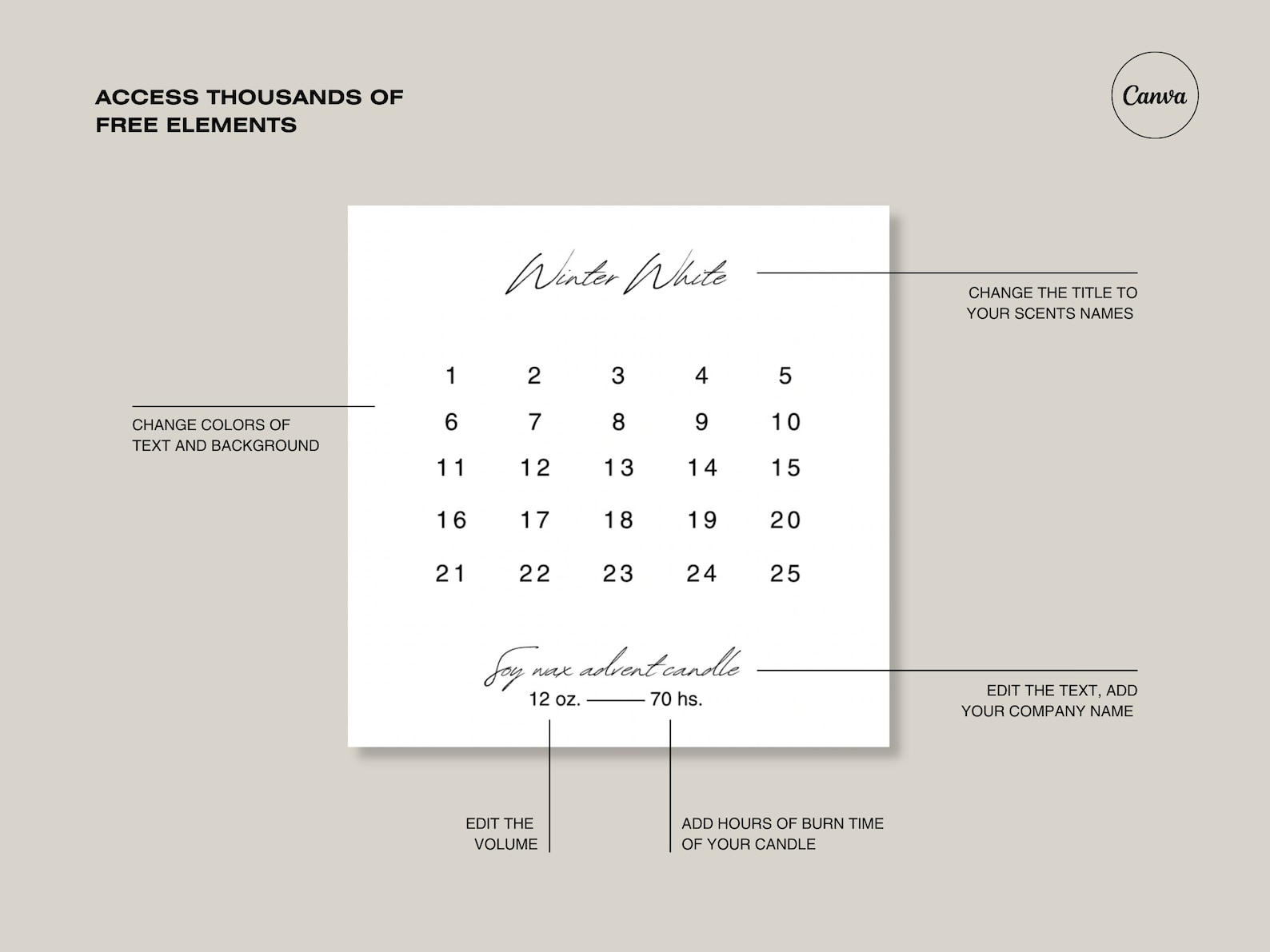 Advent Candle Label Template, Advent Calendar Candle, Happy Holidays ...
