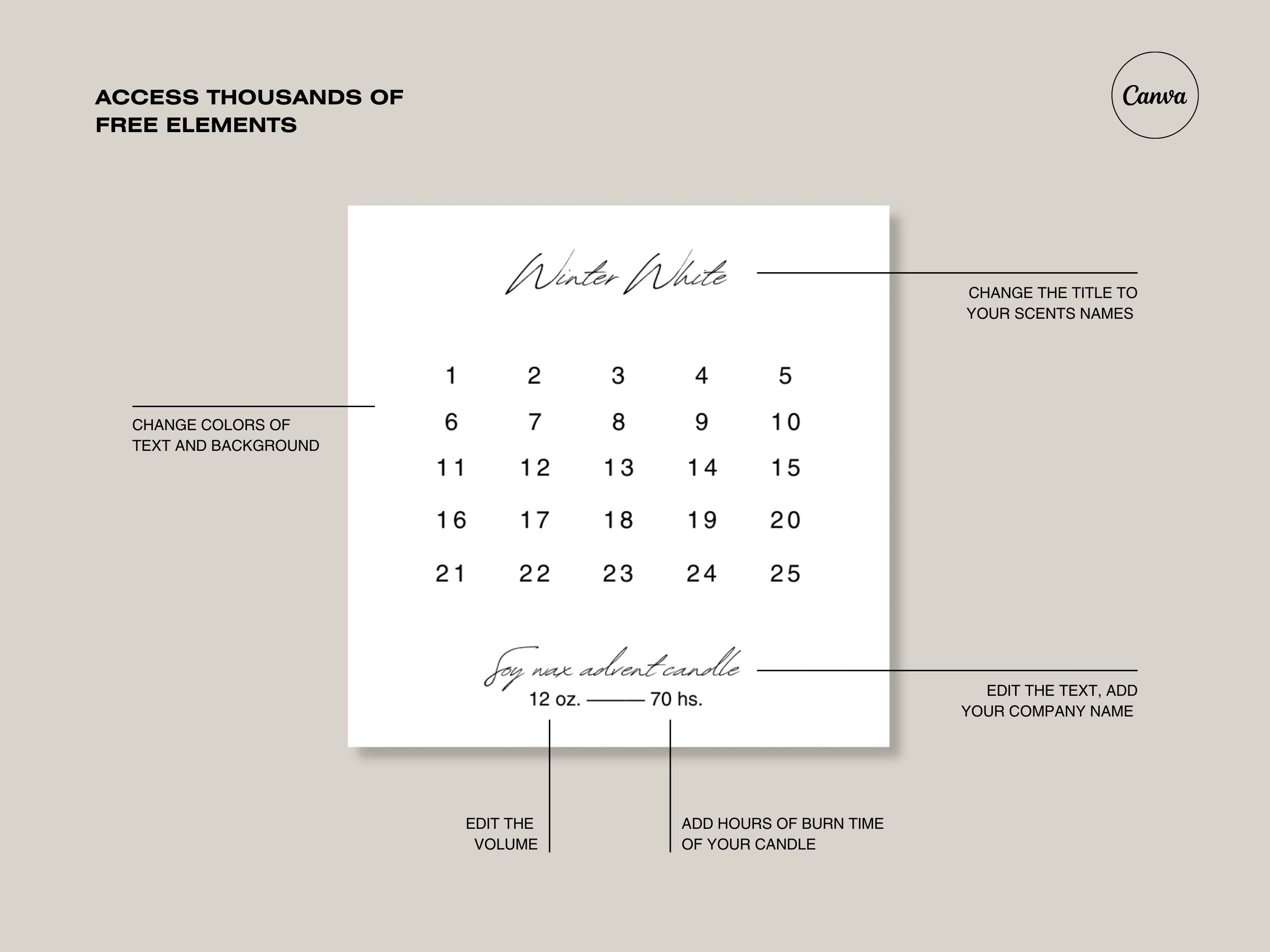 Advent Candle Label Template, Advent Calendar Candle, Happy Holidays ...