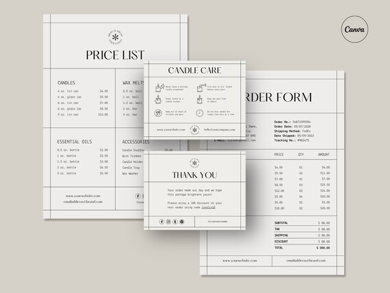 Candle Branding Set. Price List Template. Order Form - Etsy