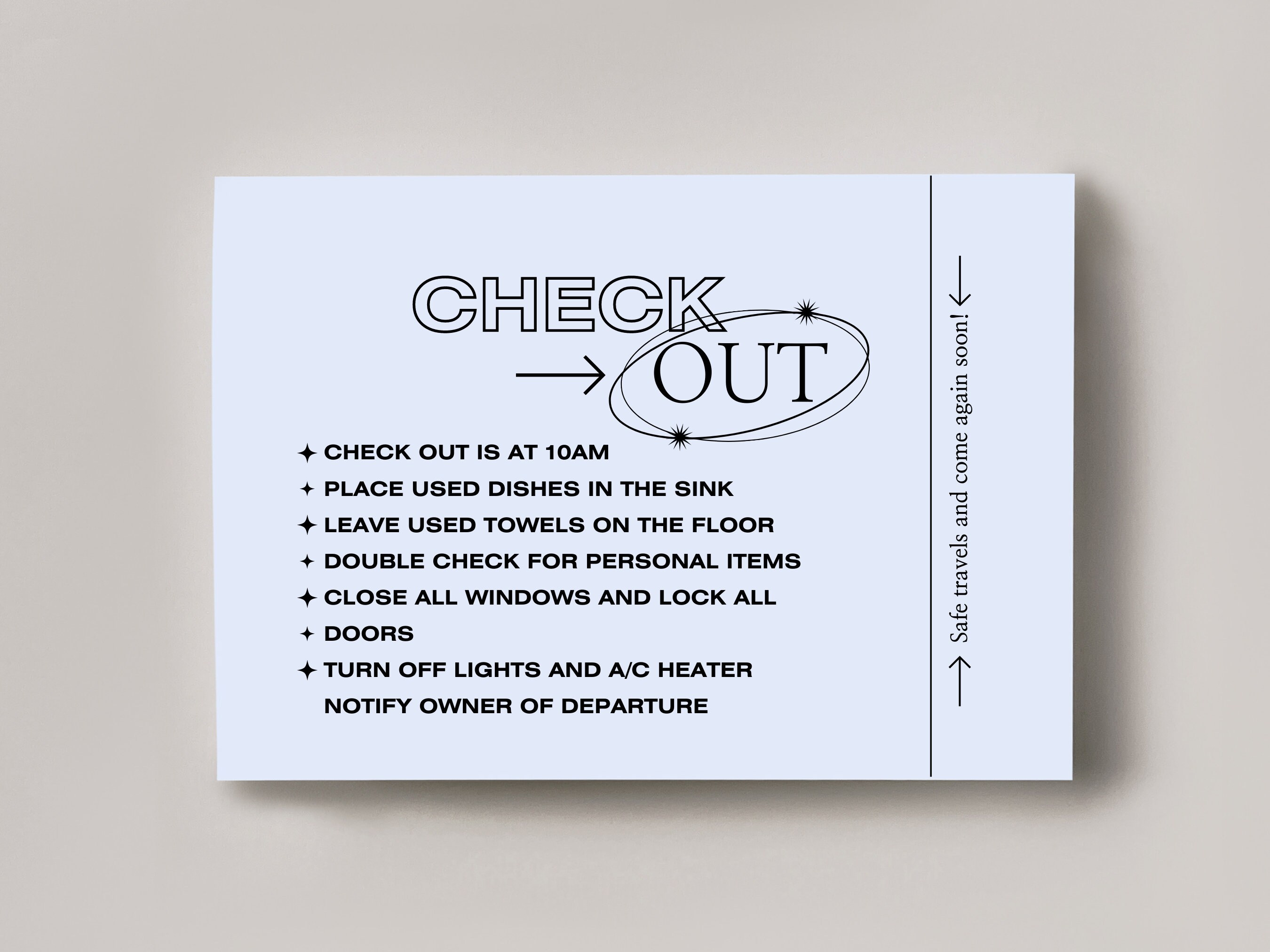 Airbnb Check Out Sign, Editable in Canva, Check Out Instructions - Etsy