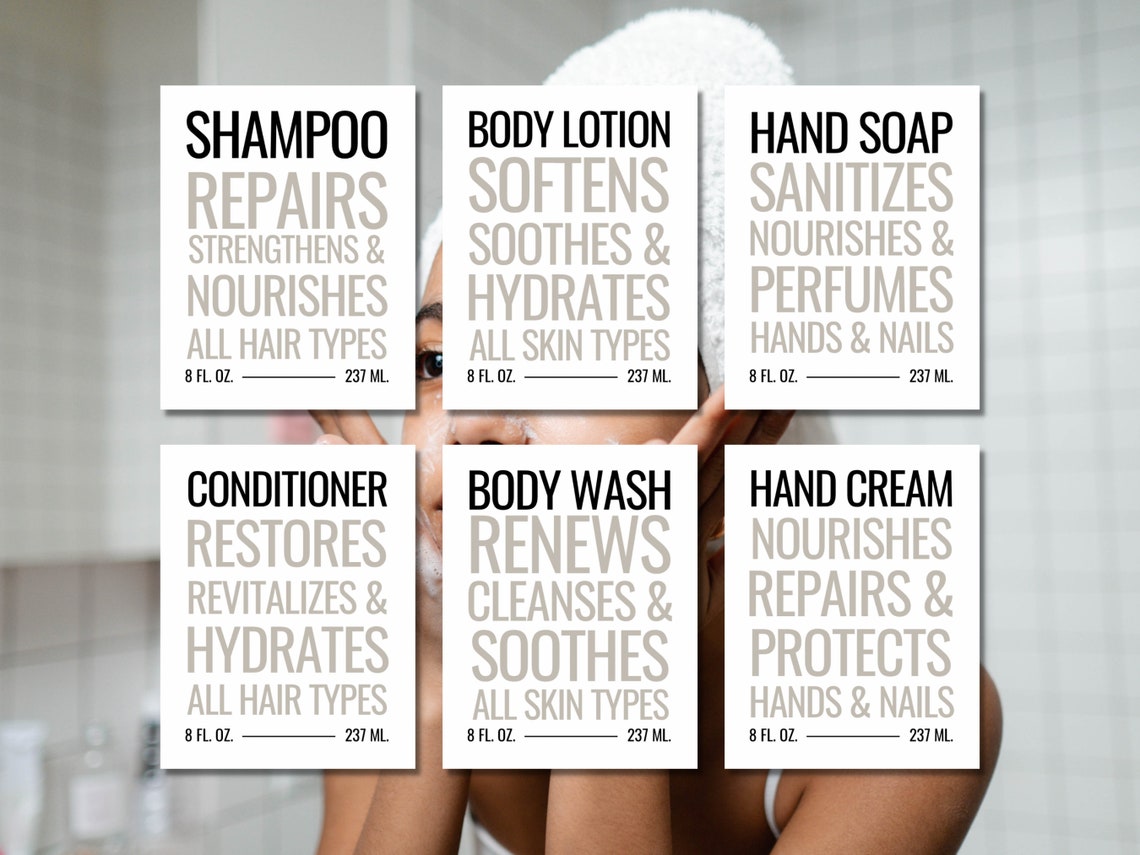 Pump Bottle Label Template, 6 Piece Bundle, Toiletries Labels ...