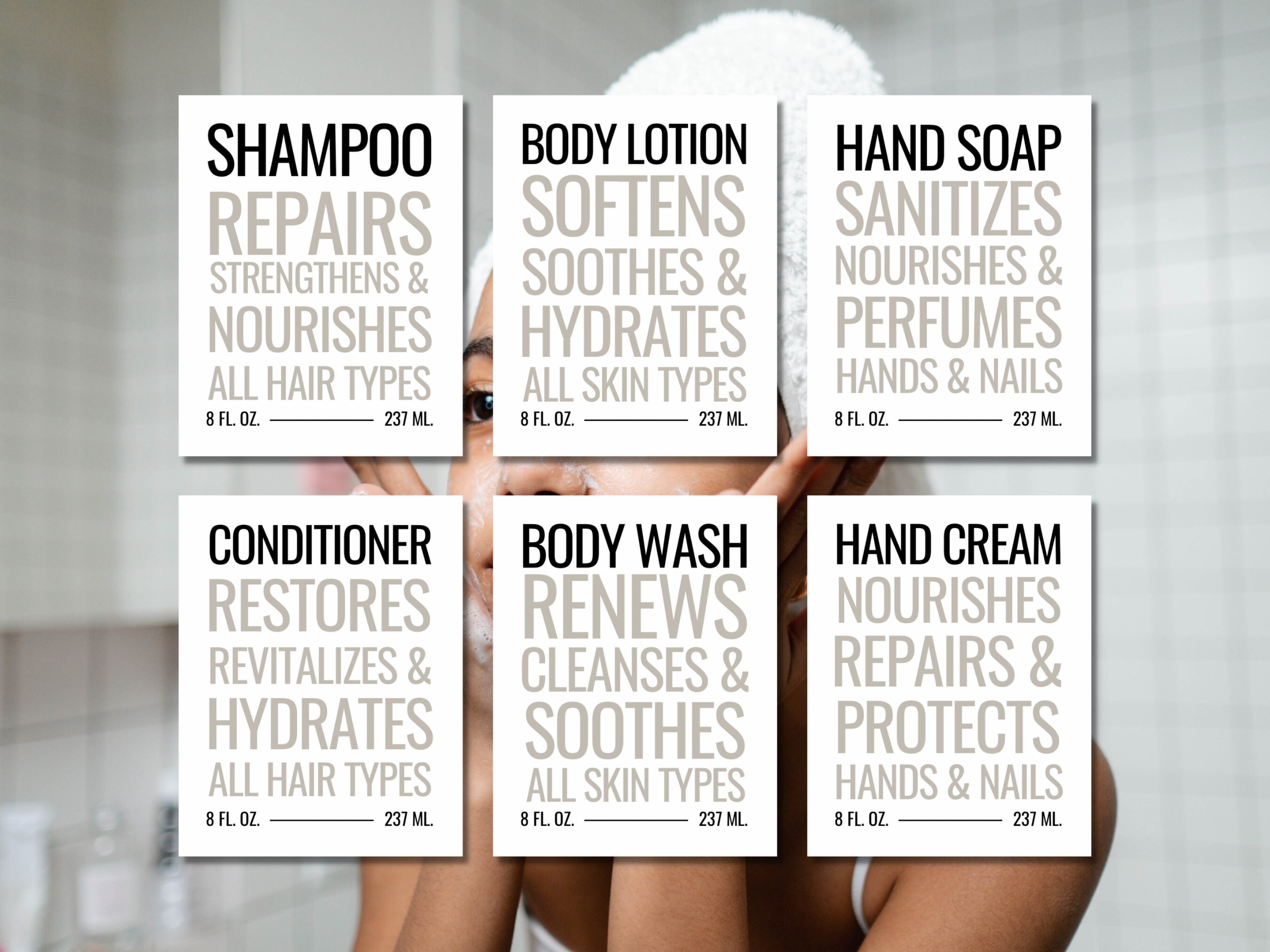 Pump Bottle Label Template, 6 Piece Bundle, Toiletries Labels ...