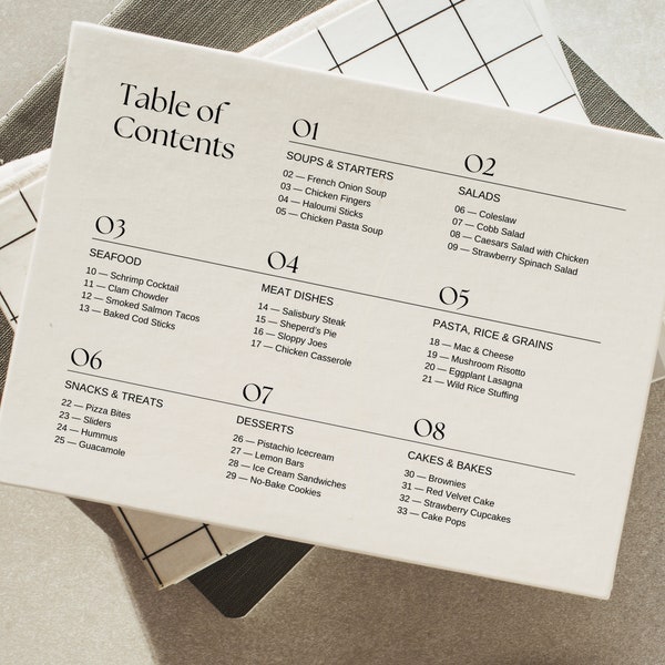 Table of Contents, Cookbook Template, Recipe Book Template, Editable ...