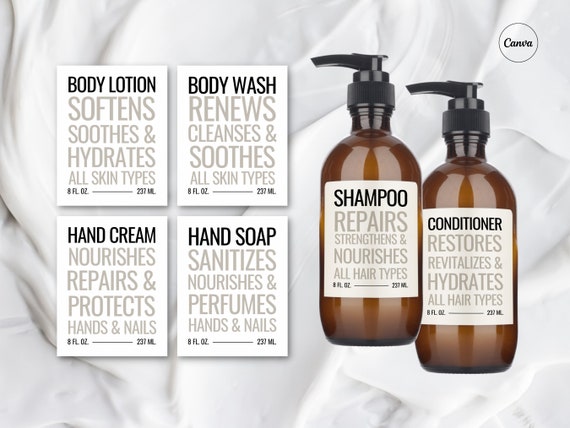 Pump Bottle Label Template 6 Piece Bundle Toiletries Labels - Etsy