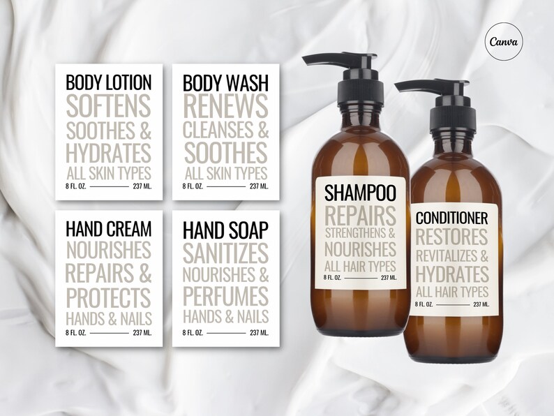 Pump Bottle Label Template 6 Piece Bundle Toiletries Labels - Etsy