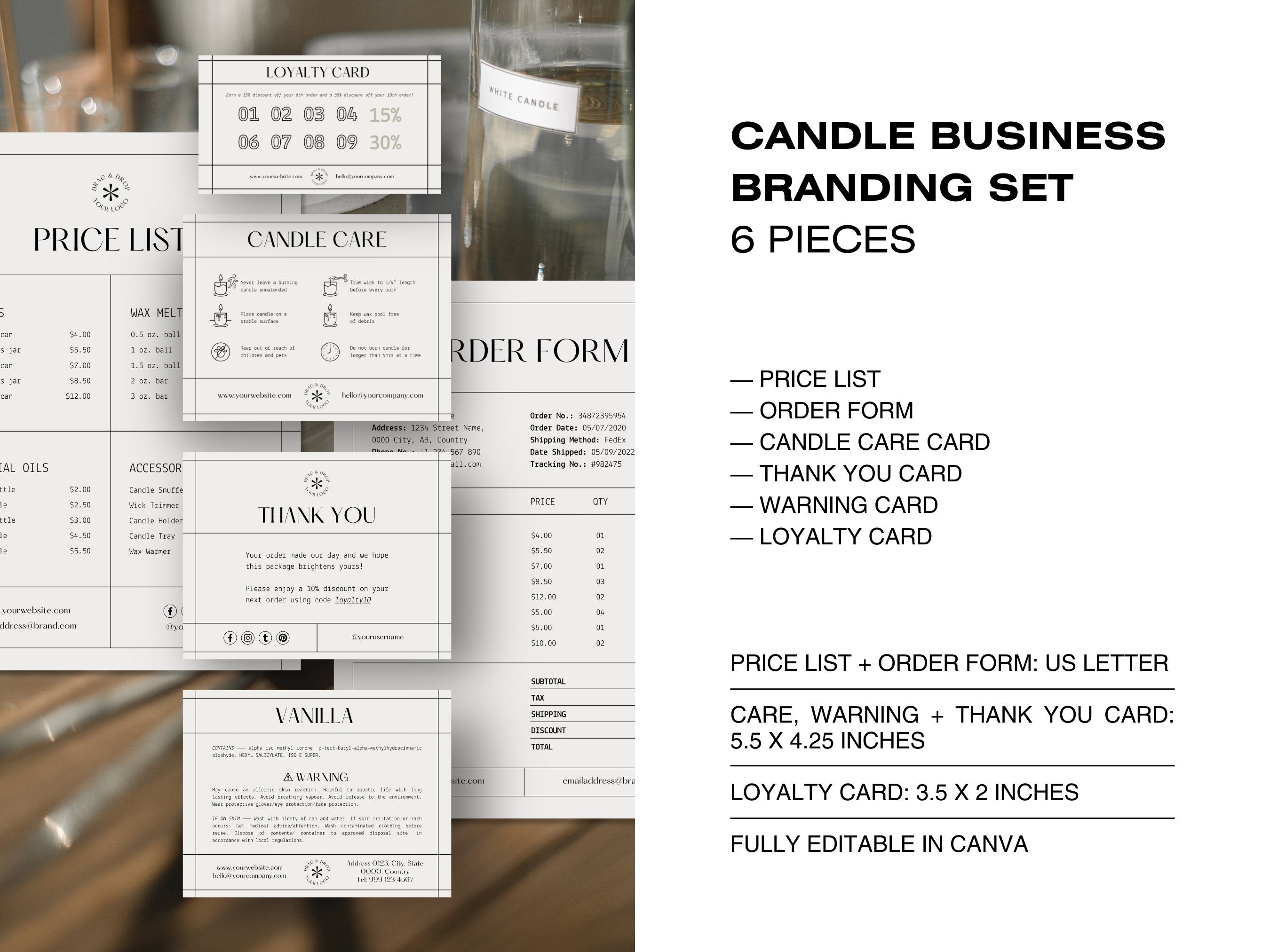 Complete Candle Branding Set. Price List Template. Order Form Templates ...