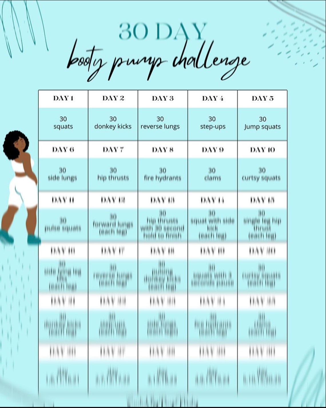 30 Day Booty Pump Challenge, Fitness Planner, Weight Loss Tracker ...