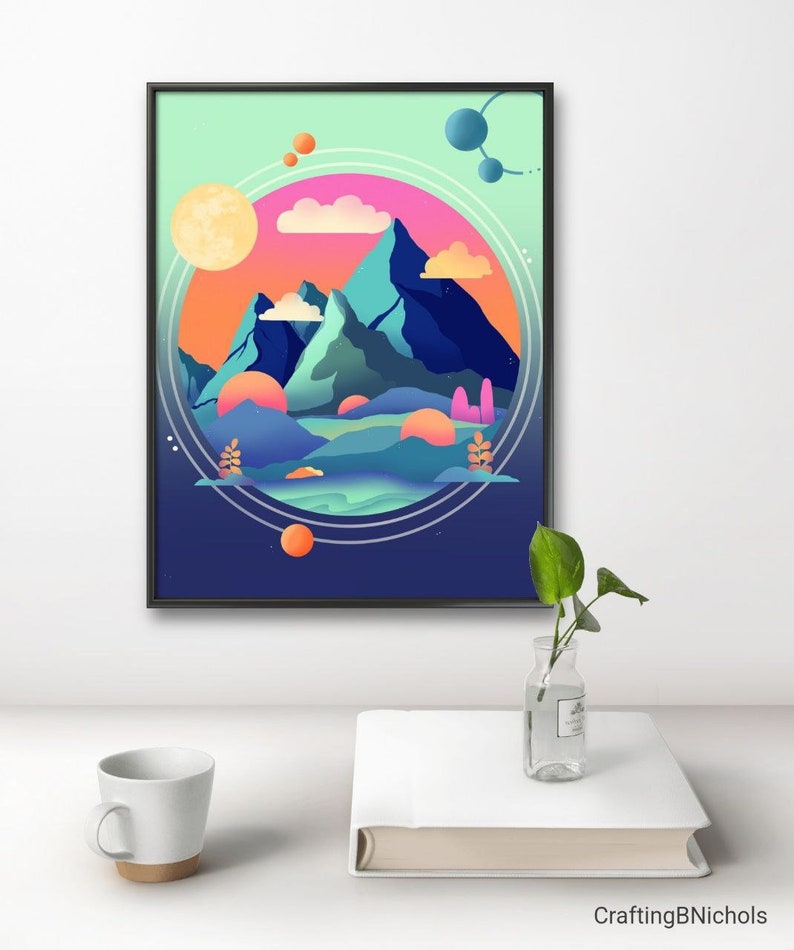 Neon Mountains - Art Print - Etsy