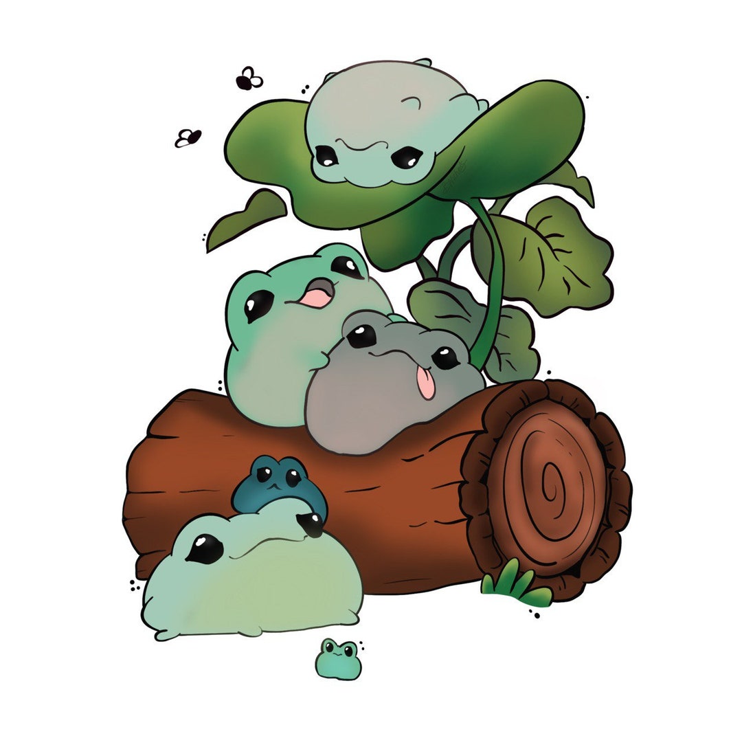 Frogs on a Log - Textured Art Print - Etsy