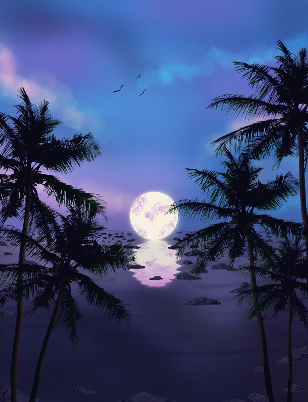 Rising Moon - Textured Art Print - Etsy