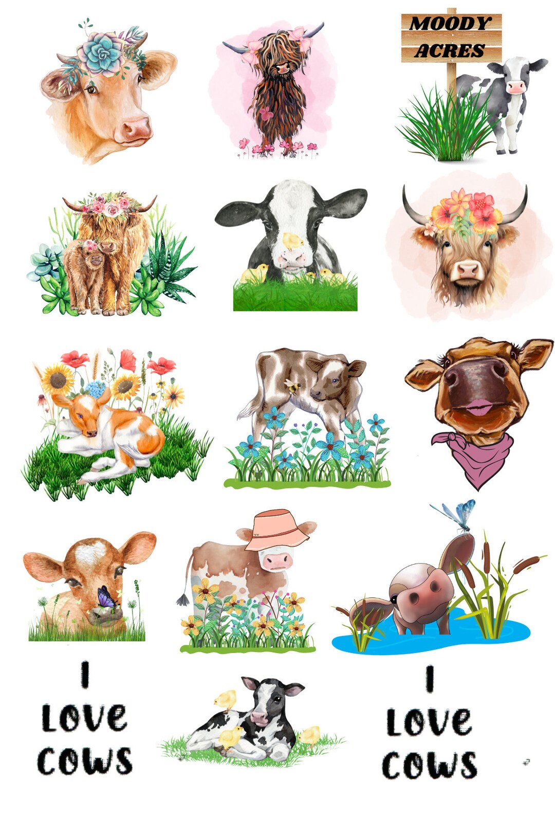 Cow Stickers, Heifer Stickers, Journal and Planning Stickers, Cows ...