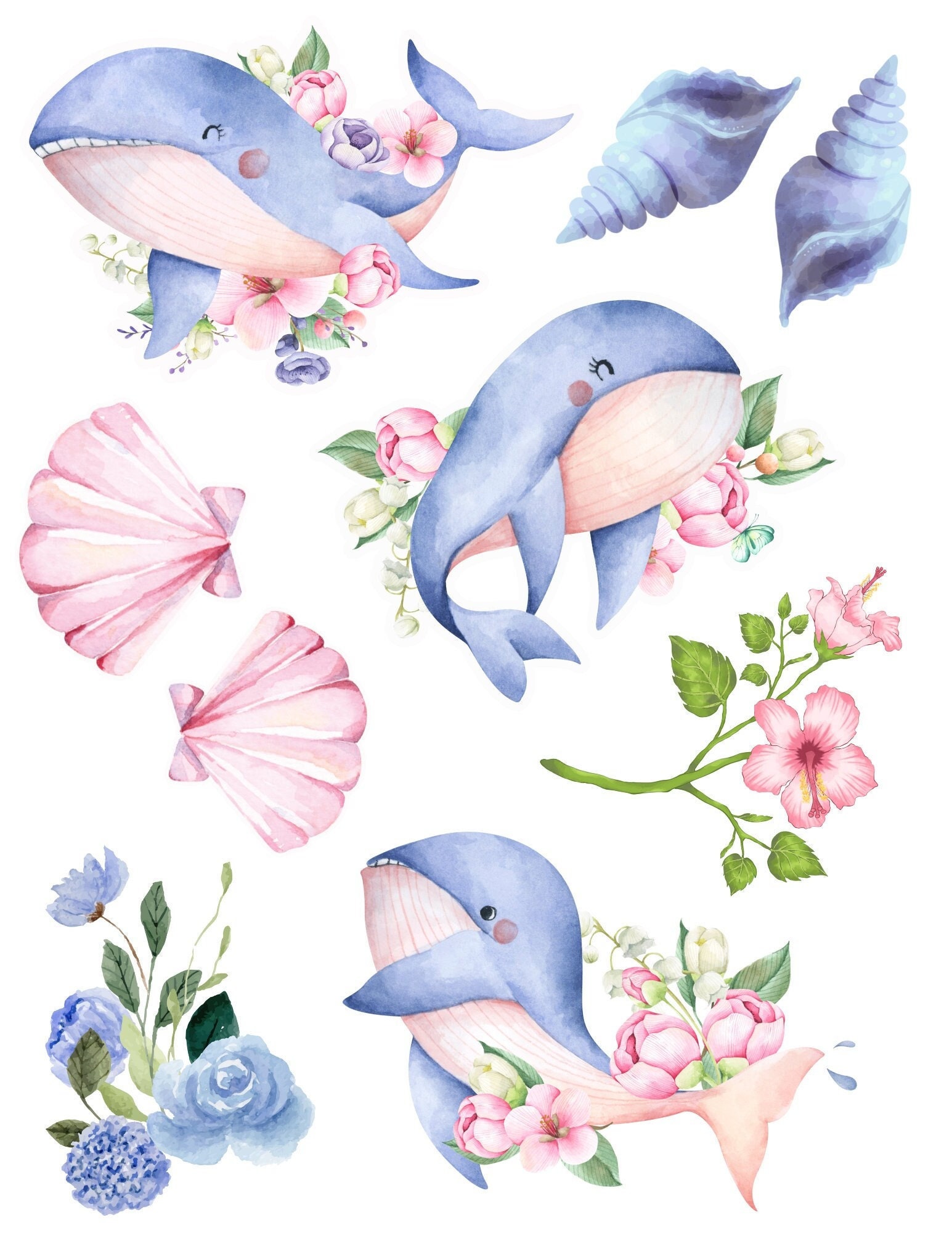 Whale Stickers, Watercolor Whale Stickers, Journal and Planner Stickers ...