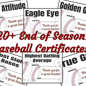 Baseball Certificates, Baseball Awards, End of Season Baseball ...
