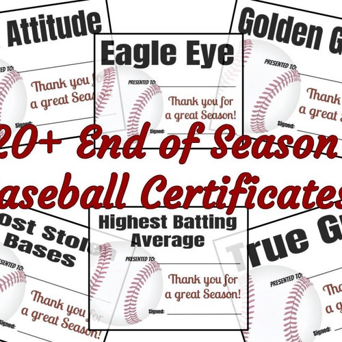End of Season Baseball Award Certificates 45 Baseball - Etsy