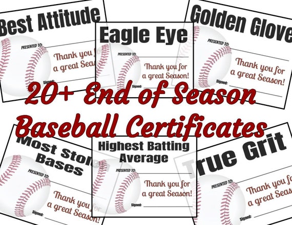 Baseball Certificates Baseball Awards End of Season Baseball - Etsy
