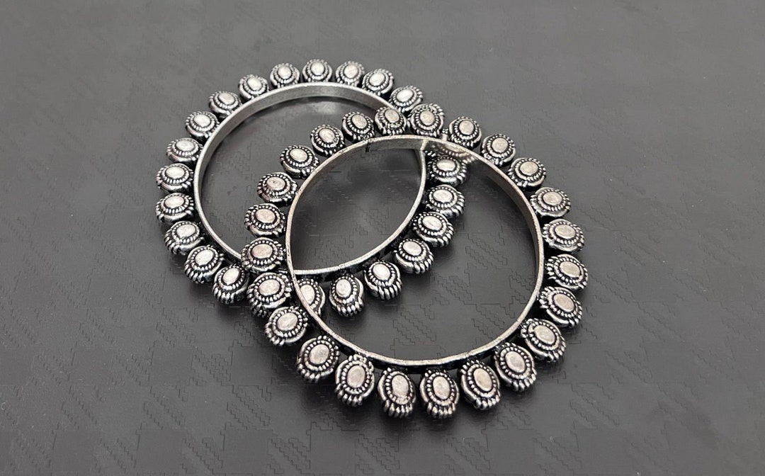 German Silver Ganesh Carved Kada, Silver Look-alike Adjustable Kada ...